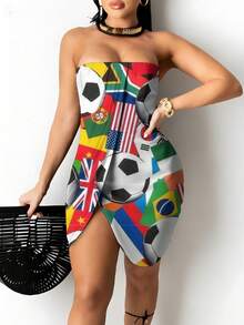 Women's Soccer Balls Flags World Cup Colors Strapless Tube Bodycon ...