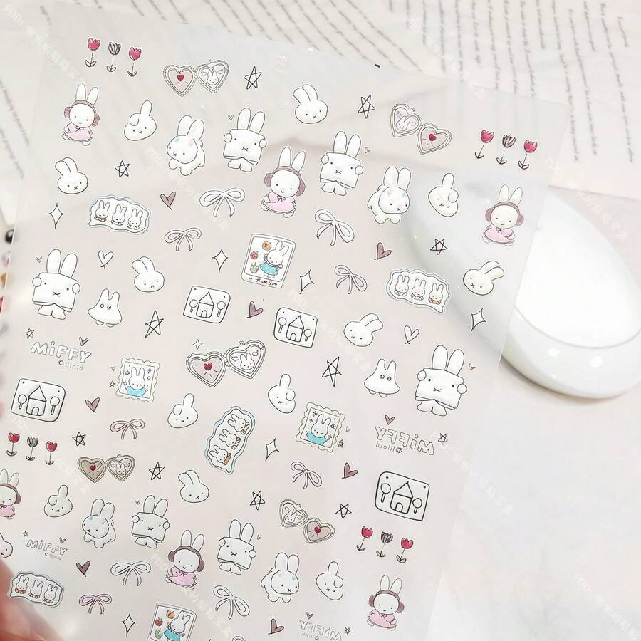 2pcs Rabbit Transparent Nail Stickers, Cute Cartoon Stickers, Suitable ...