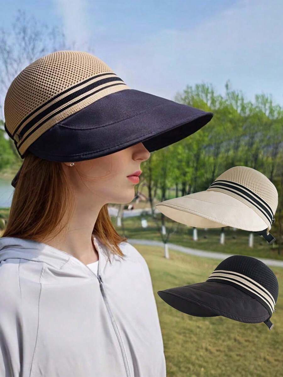 1pc Women's Wide Brim Sun Hat, Breathable Hollow Out Bucket Hat With ...