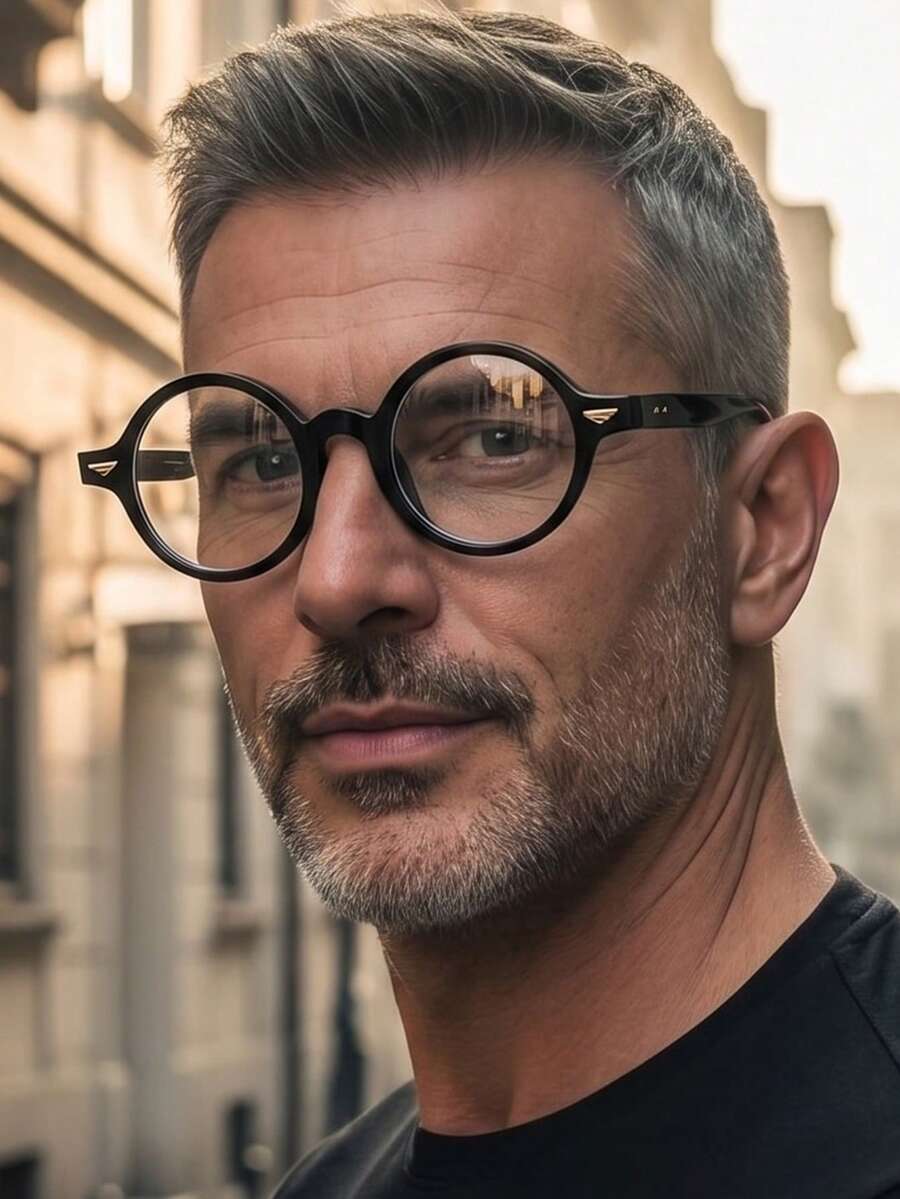 1 Pair Men's Vintage Artistic Black Round Plain Lens Glasses ...