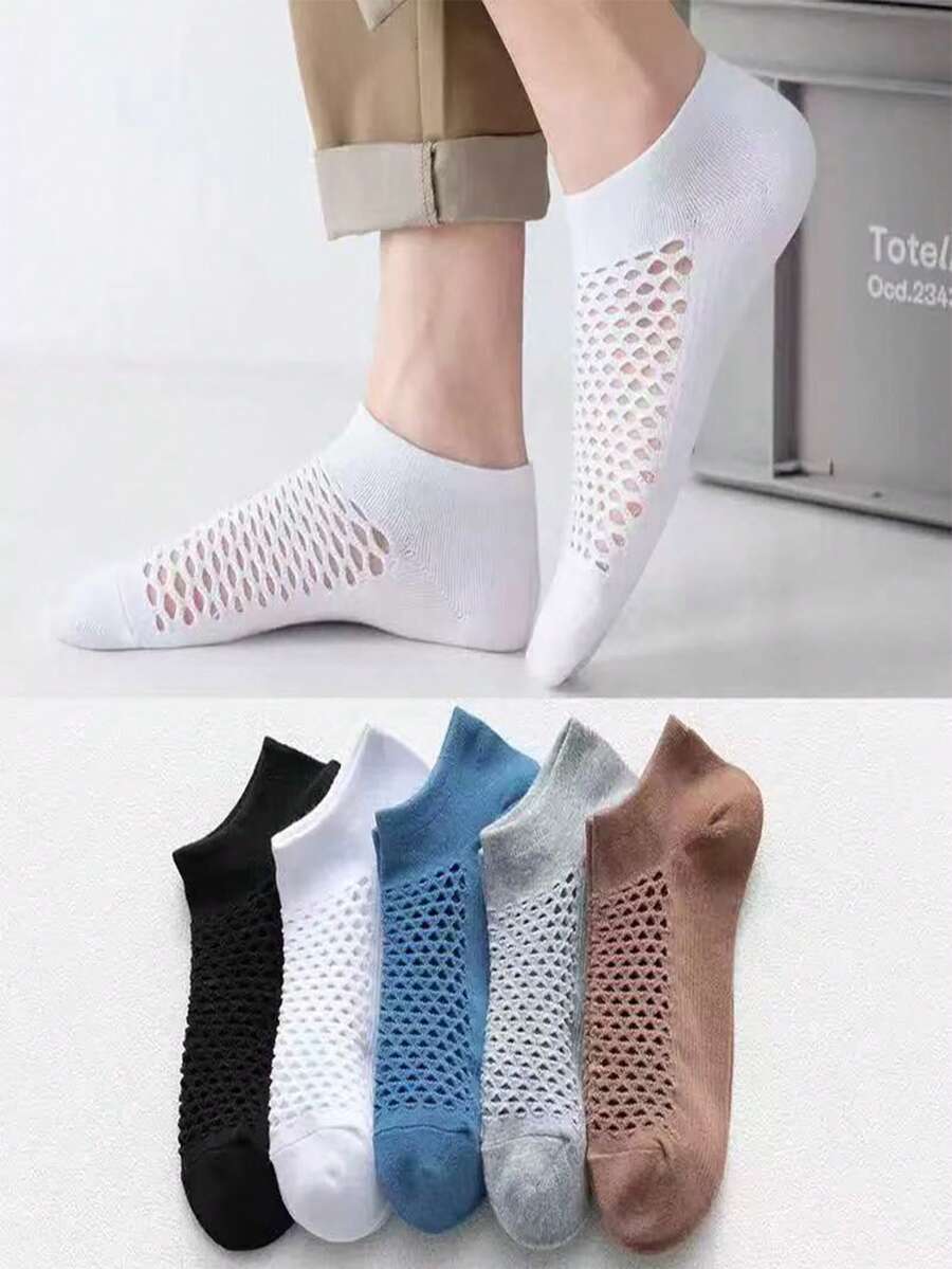 5 Pairs Men's Summer Ultra-Thin Short Socks, Large Mesh Hole Breathable ...