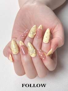 10pcs Handmade Press On Nails Medium, Almond Nails, Cute Style, Pink ...