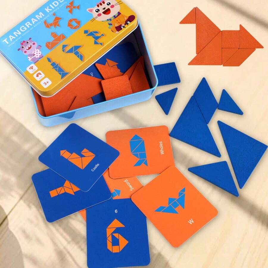 Quebra-cabeça Tangram de Madeira em Caixa de Metal, Presente de ...