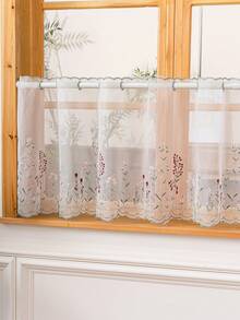 1pc French Fresh Pastoral Floral Embroidered Window Curtain Half ...