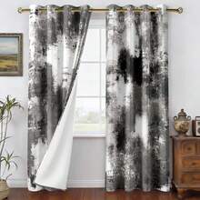 1pc Black Grey Abstract Dyed Rust Color Room Darkening Grommet Curtain ...