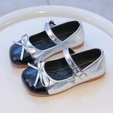 Girls' Shiny PU Mary Jane Shoes, Black & White Color Block Design, Soft ...