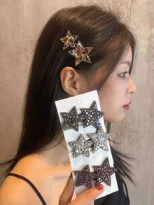 Rhinestone Pentagram Hair Clips Bangs Hairpin Headdress Sweet Cute Hair ...