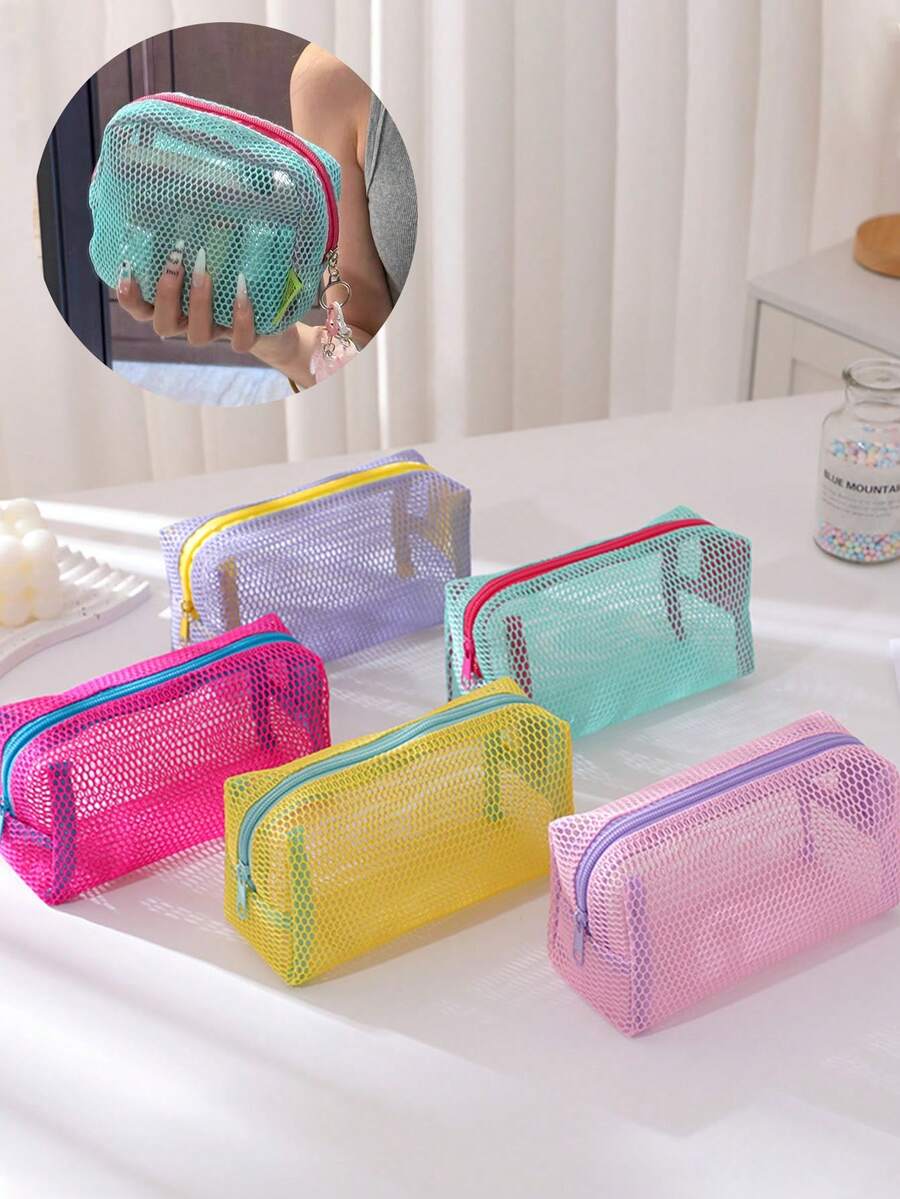 2pcs Mesh Makeup Bag, Zippered Mesh Nylon Storage Pouch, Cute Bright ...