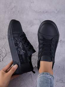 Women's Lace Hollow Thick Sole Sneakers, White Floral Mesh Breathable ...