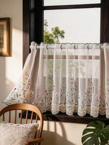 1pc French Fresh Pastoral Floral Embroidered Window Curtain Half ...