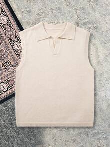 Men's Unisex POLO Collar Knit Top Sleeveless Loose Casual Versatile ...