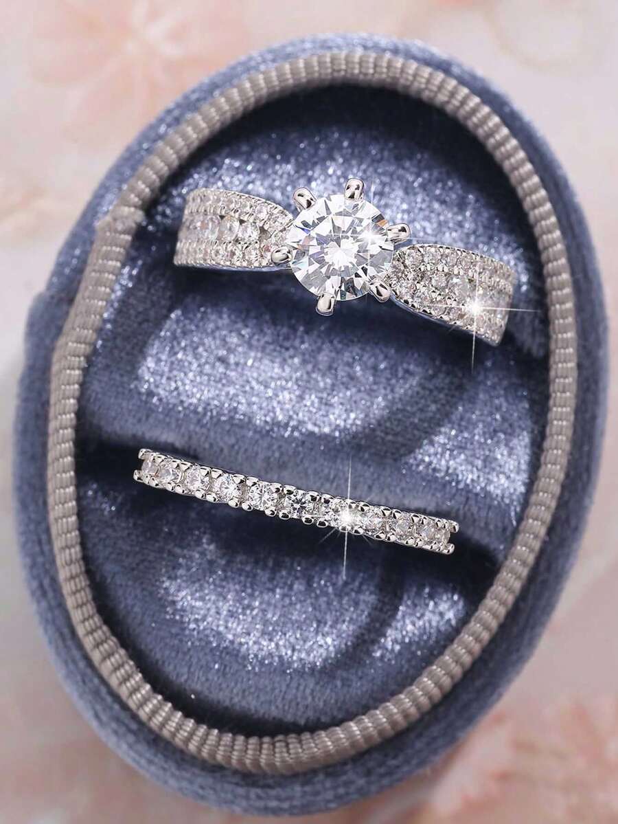 2pcs Classic Square Geometric Couple Rings Set, Engagement & Valentine ...