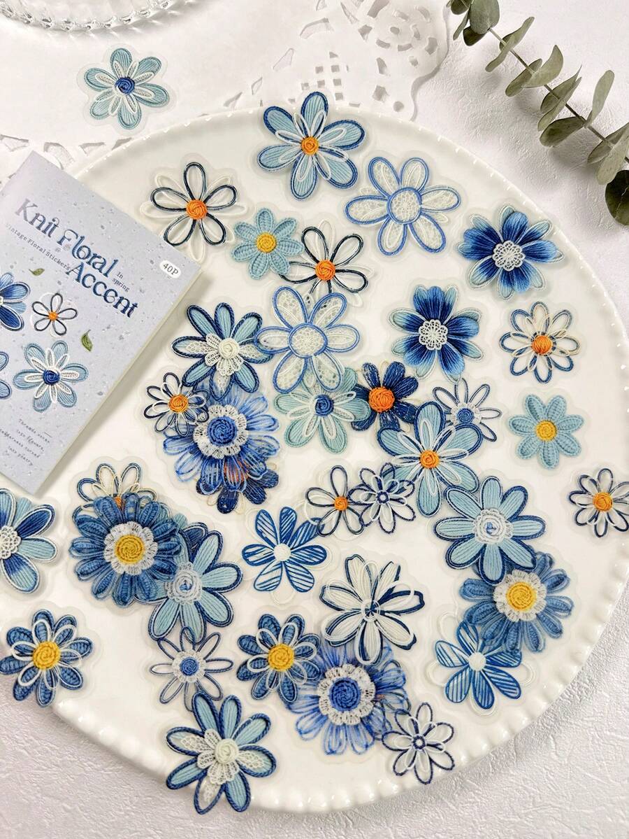 1 Pacote 40 Peças Adesivos Florais Bordados Vintage para Scrapbook ...