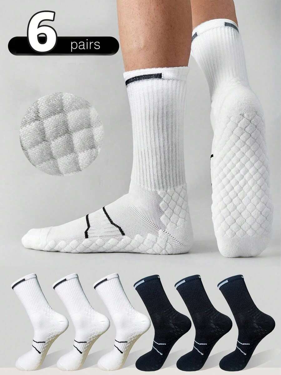 6 Pairs Solid Color Minimalist Striped Thick Bottom Breathable Sweat ...