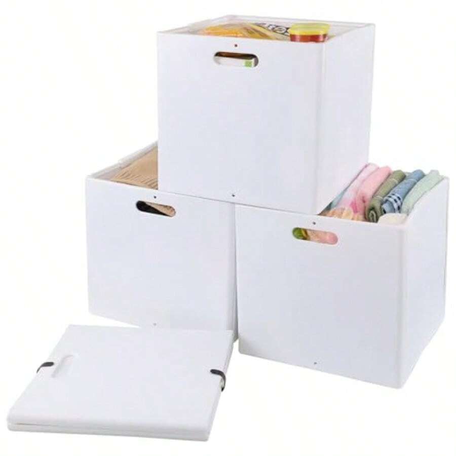 4 Pack Plastic Cube Bins, Collapsible Storage Bins, White for Sale ...