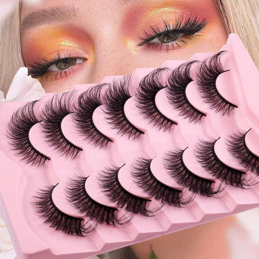 New Cat Eye Fluffy Faux Mink False Eyelashes 8D Thin Eyelashes 7 Pairs ...