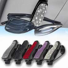 1pc Faux Crystal Car Glasses Clip With Ticket Card Holder For Car ...