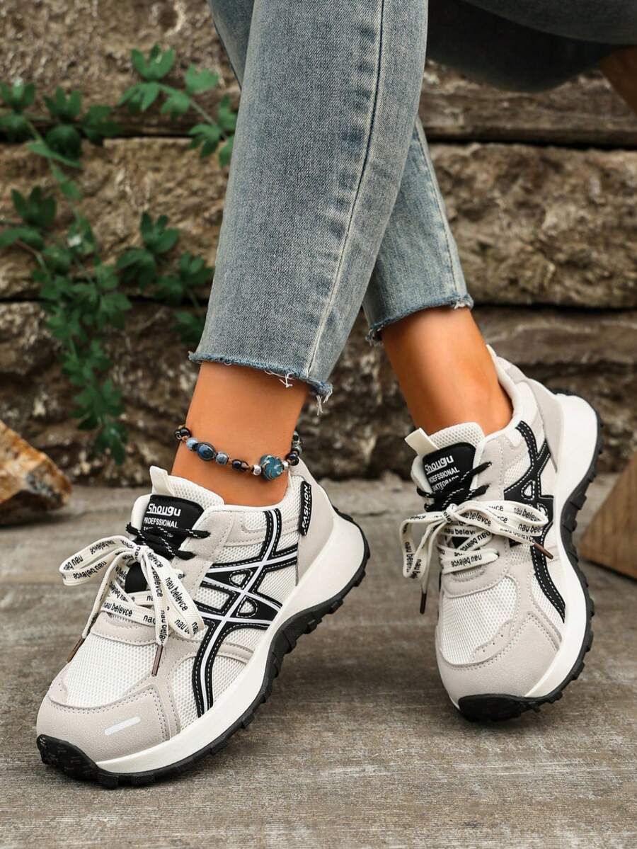 1 Pair Women's Breathable Platform Chunky Sneakers, Thick Sole ...