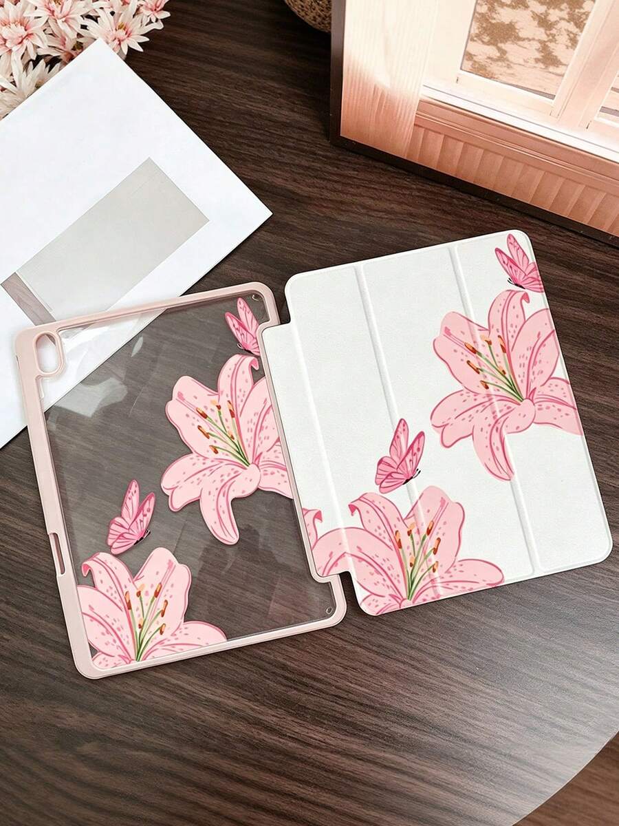 Capa Protetora de Tablet com Padrão de Borboleta Lírio Rosa, Compatível ...