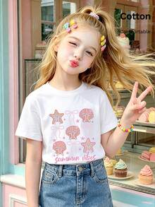 Conjunto de Verão para Raparigas Pré-Adolescentes: T-shirt de Algodão ...