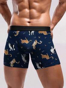 1pc Watercolor Cat & Fish All-Over Print Boxer Briefs, Cute Pet Style ...
