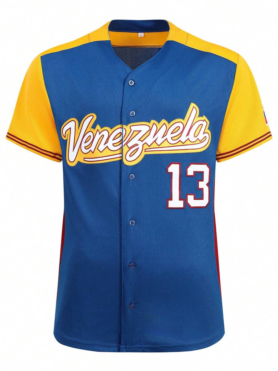 Men's Baseball Jacket With 13 Blue Buttons, Embroidered Sports ...