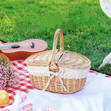 Handmade Wicker Picnic Basket With Double Lid & Handle - Large Willow ...