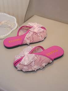 Summer New Girls Princess Style Rose Pink Lace Closed Toe Slides Sweet ...