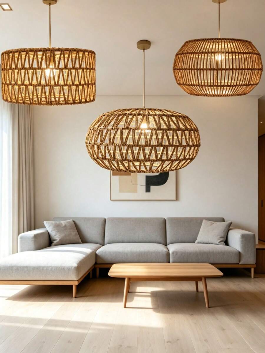 Modern Glossy Rattan Drum-Shaped Hand-Woven Rattan Pendant Lamp Shade ...