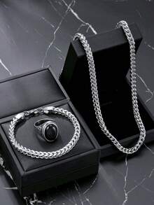 Men's Jewelry Set Stainless Steel Square Chain Vintage Style Ring ...