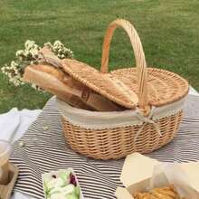 Handmade Wicker Picnic Basket With Double Lid & Handle - Large Willow ...