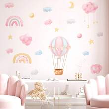 Cartoon Wallpaper Rainbow Hot Air Balloon Stickers Children's Room ...