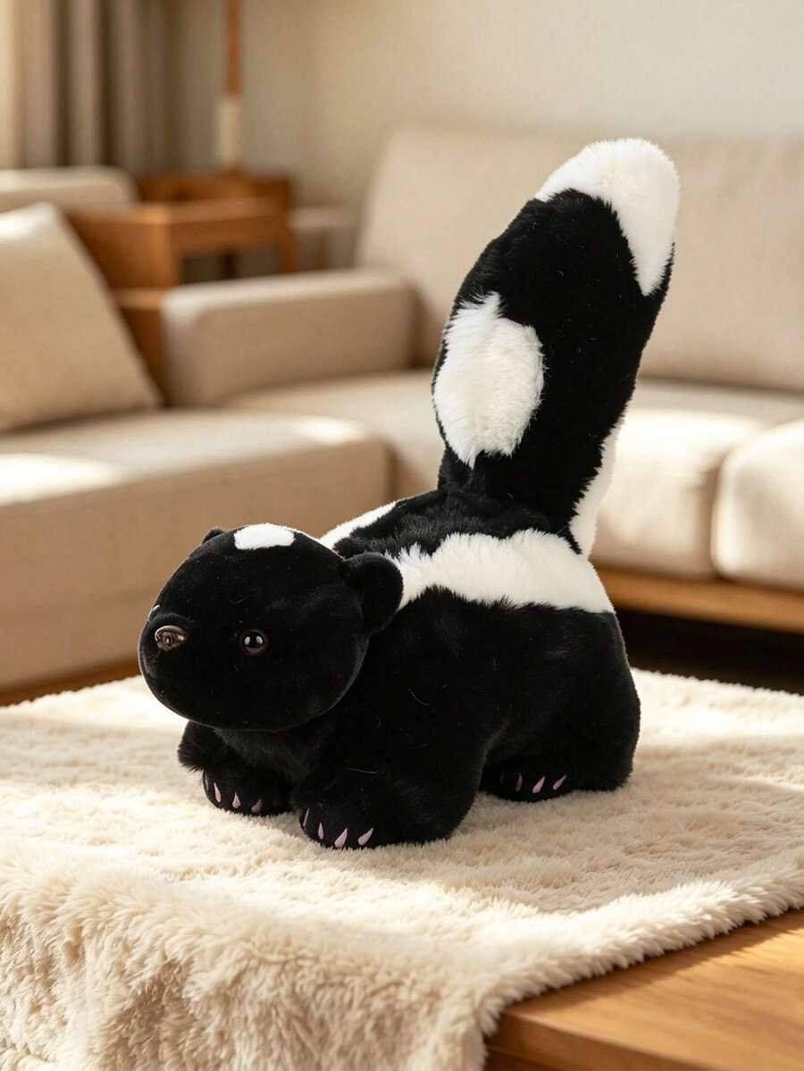 13 Inch Cute Black & White Skunk Plush Toy, Soft Fluffy Realistic ...
