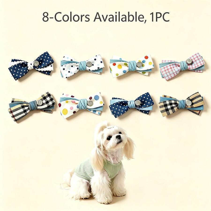 Pet Denim Striped & Polka Dot Bow Hair Clip British Style, Multiple ...