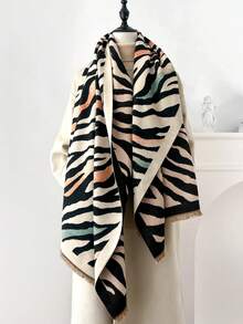 1pc Colorful Tiger-Striped Short Tassel Scarf Shawls And Wraps Blanket ...