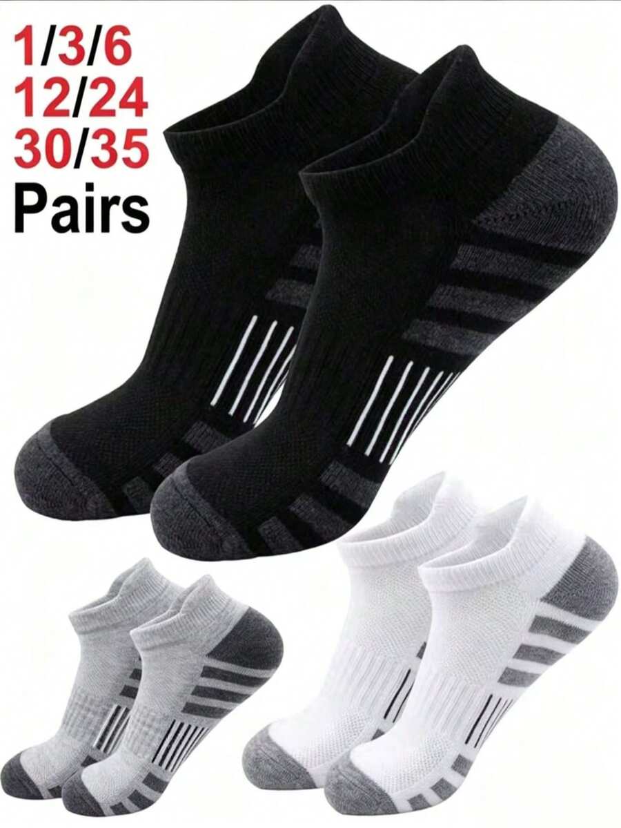 1/3/6/12/24/30/35 Pairs Men's Thickened Ankle Socks, Sports Running ...