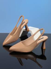 1 Pair Khaki Soft PU Teen High Heel Sandals, Solid Color, Non-Slip Wear ...