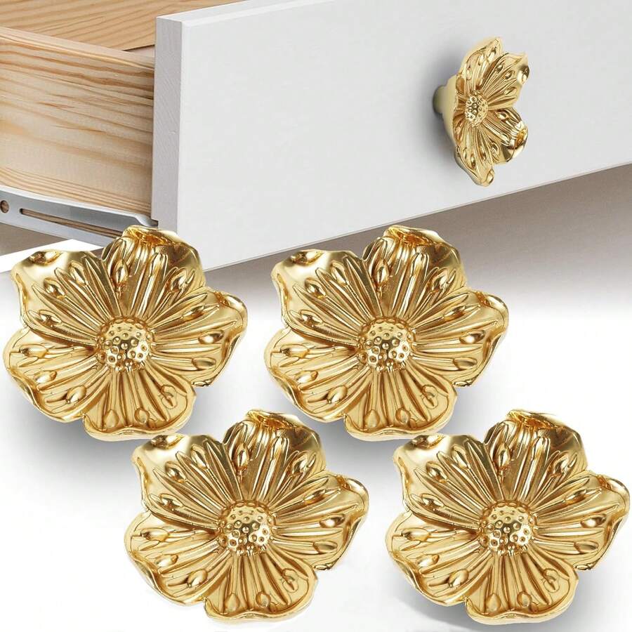 1/2/4/6/8/10pcs Gold Vanity Drawer Pulls, Flower Shaped Pulls, Brass ...