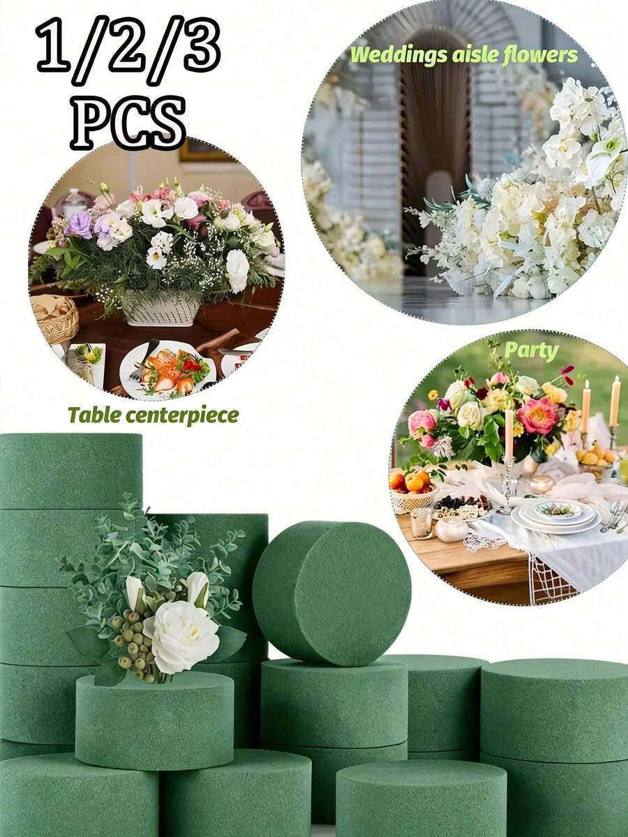 1/2/3 Peças Blocos de Espuma Floral Verde - Lama Redonda para Arranjos ...