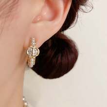 1 Pair Fashion Zirconia Letter Faux Pearl Stud Earrings French Niche ...