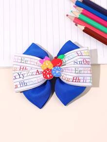1pc Back To School Hair Bow For Girls ABC Apple Bow Hair Clip Blue ...