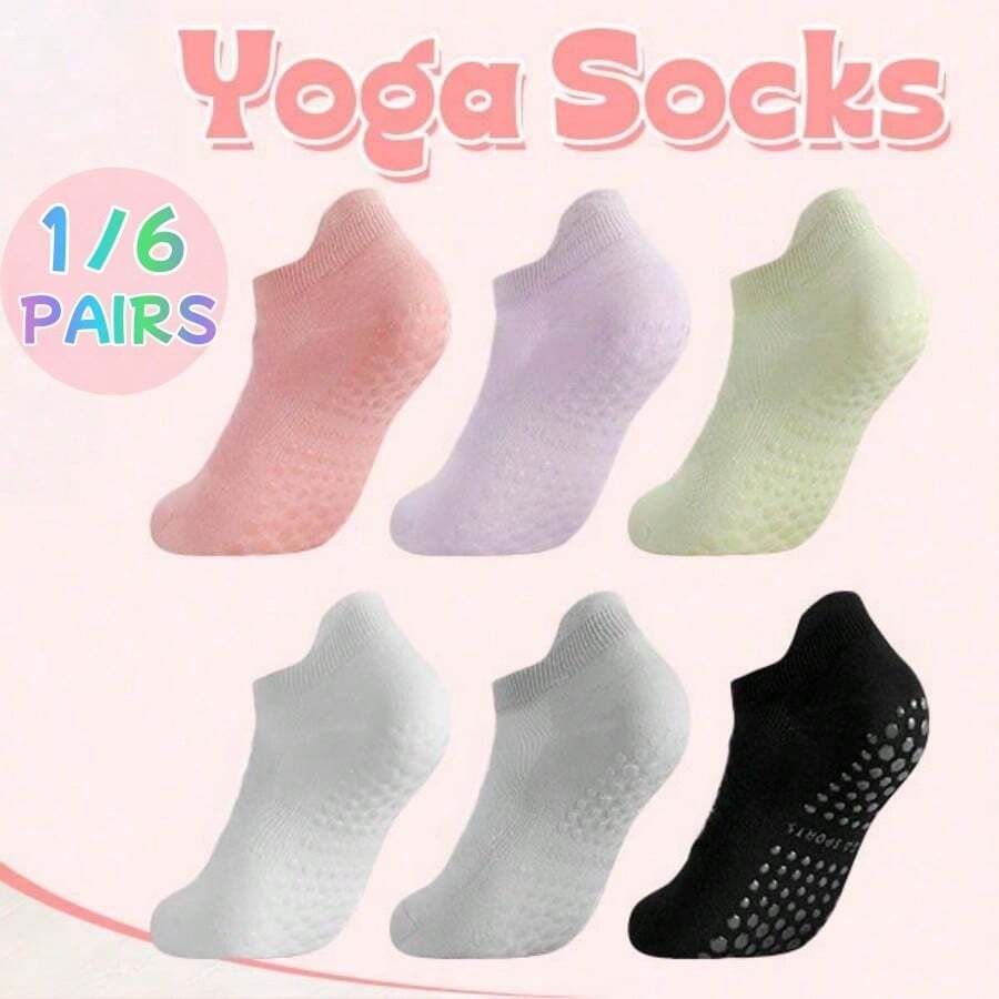 1/6 Pairs Women's Pilates Grip Socks, Women's Yoga Socks, Non-Slip Grip ...