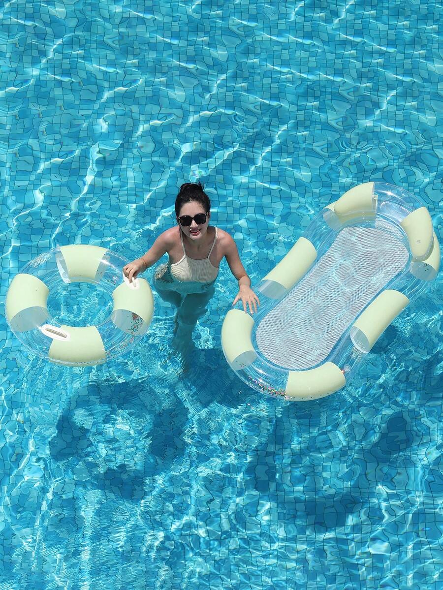 Cute Macaron Color Pool Float Set, Glitter Sequin Inflatable Swim Ring ...