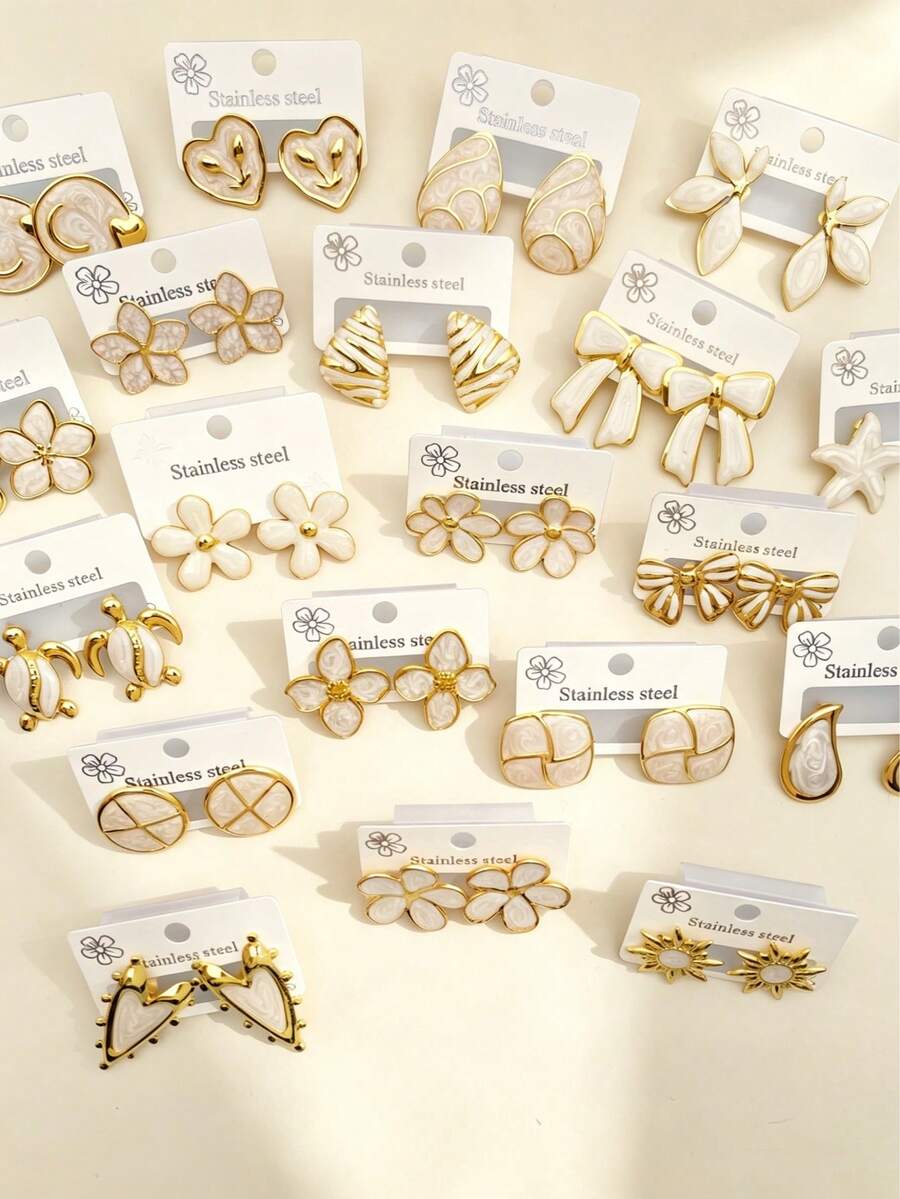Elegant 304 Stainless Steel Earrings, Flower & Bow & Turtle Design ...