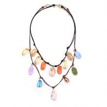Boho Multicolor Beaded Layered Cord Necklace, Irregular Stone Drop ...