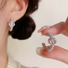 1 Pair Fashion Zirconia Letter Faux Pearl Stud Earrings French Niche ...