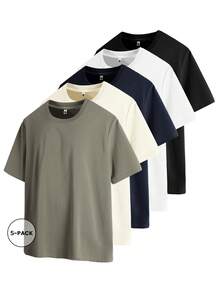 5 Peças Camiseta de Manga Curta Plus Size Primavera/Verão/Outono Cor ...