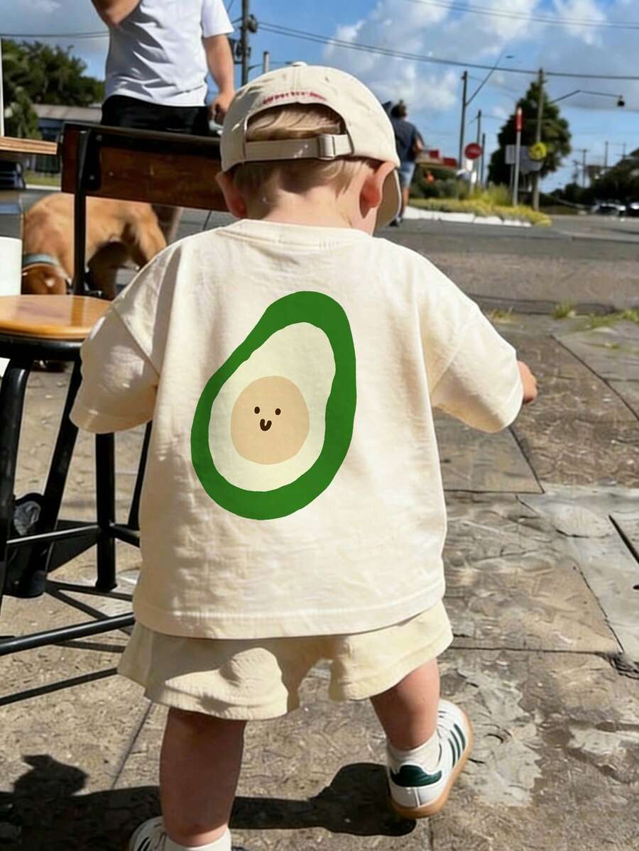 Toddler Boys Neutral Beige Round Neck Short Sleeve Top Skin-Friendly ...