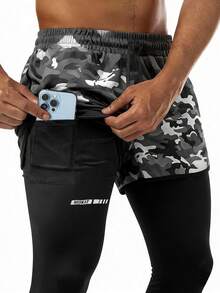 Hidkat Men's Camouflage 2-In-1 Faux Layered Sports Long Pants With ...