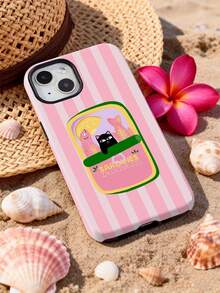 1pc Minimalist Cartoon Painting Striped Sardine Pattern 2-In-1 Glossy ...